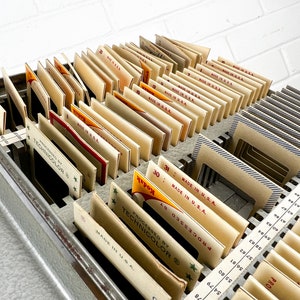 Vintage Gray Metal 35mm Slide File Box With Lid Latch Handle Mansfield ...