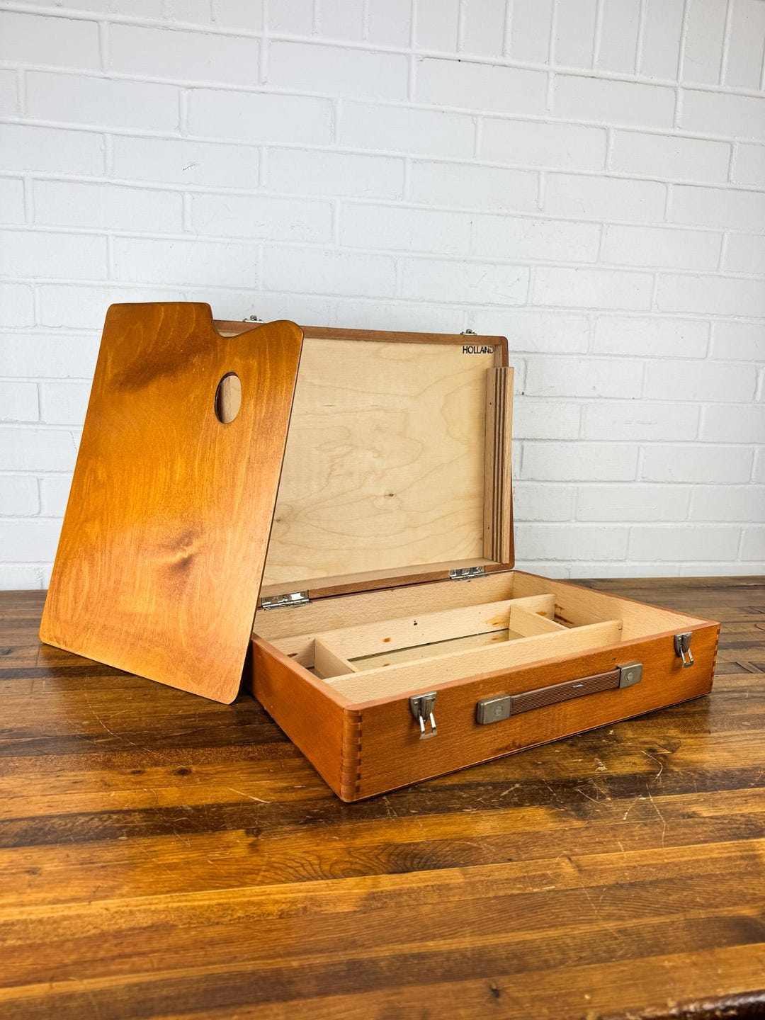 Vintage Wooden Artist Paint Box Weathered Painter Carrying Case Old ...