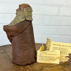Vintage Handcrafted Stoneware Oil Lamp Figurine Happy Old Man Windridge ...