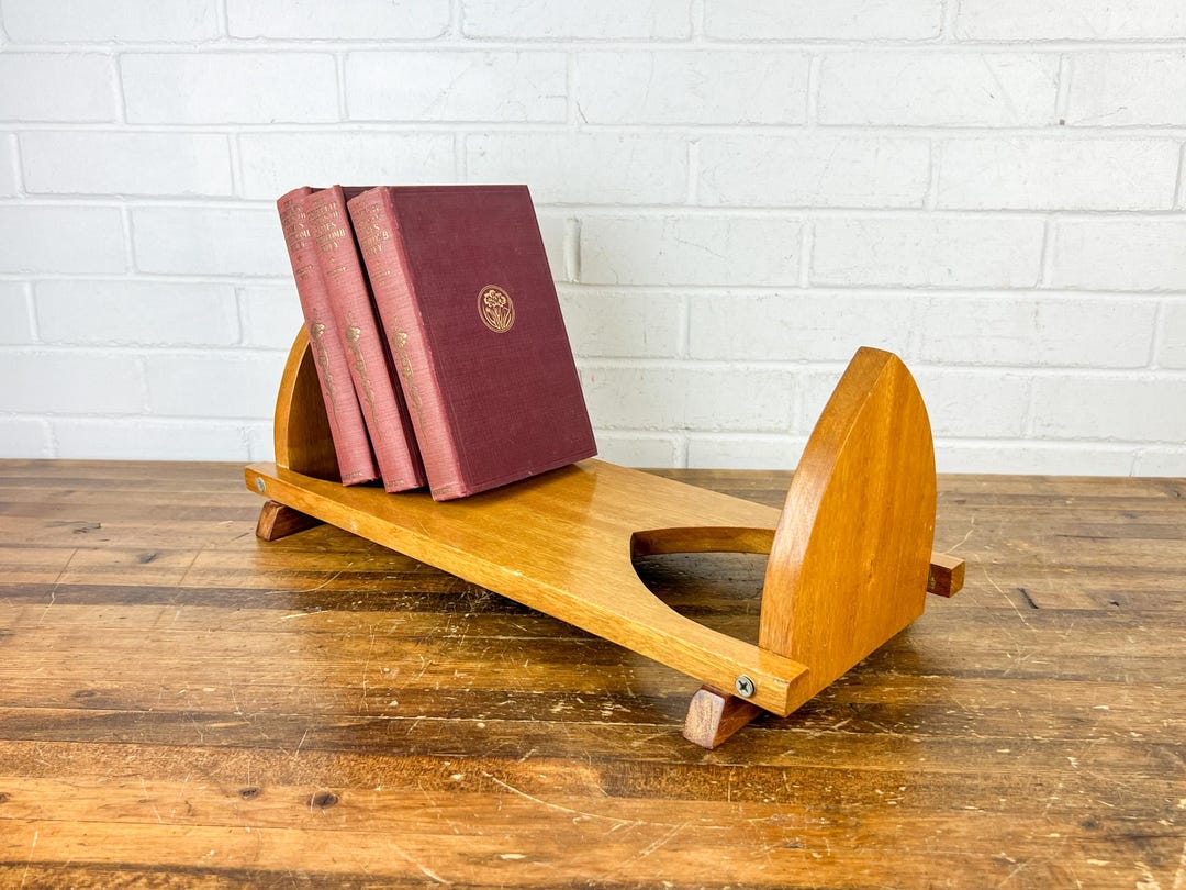 Vintage Wooden Tabletop Book Rack – Folding Triangle Sides, Handmade ...