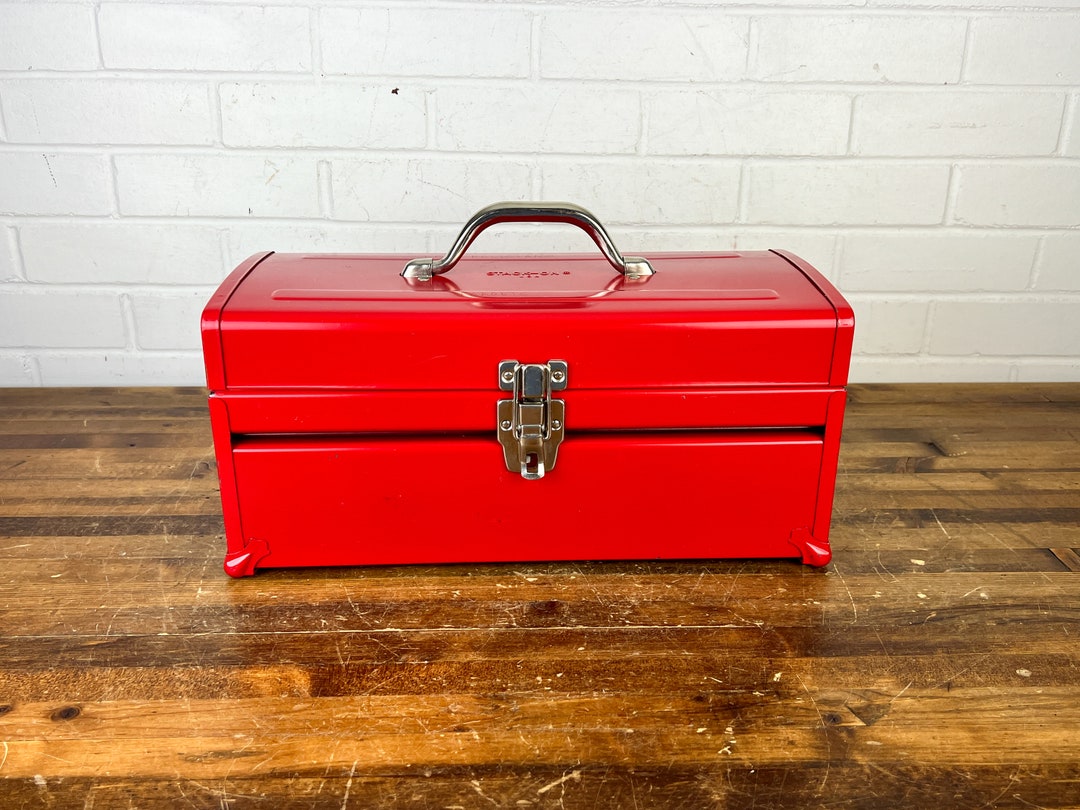 Industrial Red Vintage Metal Toolbox With Removable Tray Stack on All ...