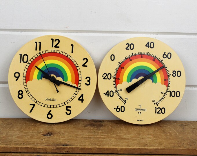 Matching Set Rainbow Outdoor Clock & Thermometer by Sunbeam and ...