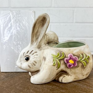 Vintage Ceramic Rabbit Planter With Purple Flowers Beige Inarco Bunny ...