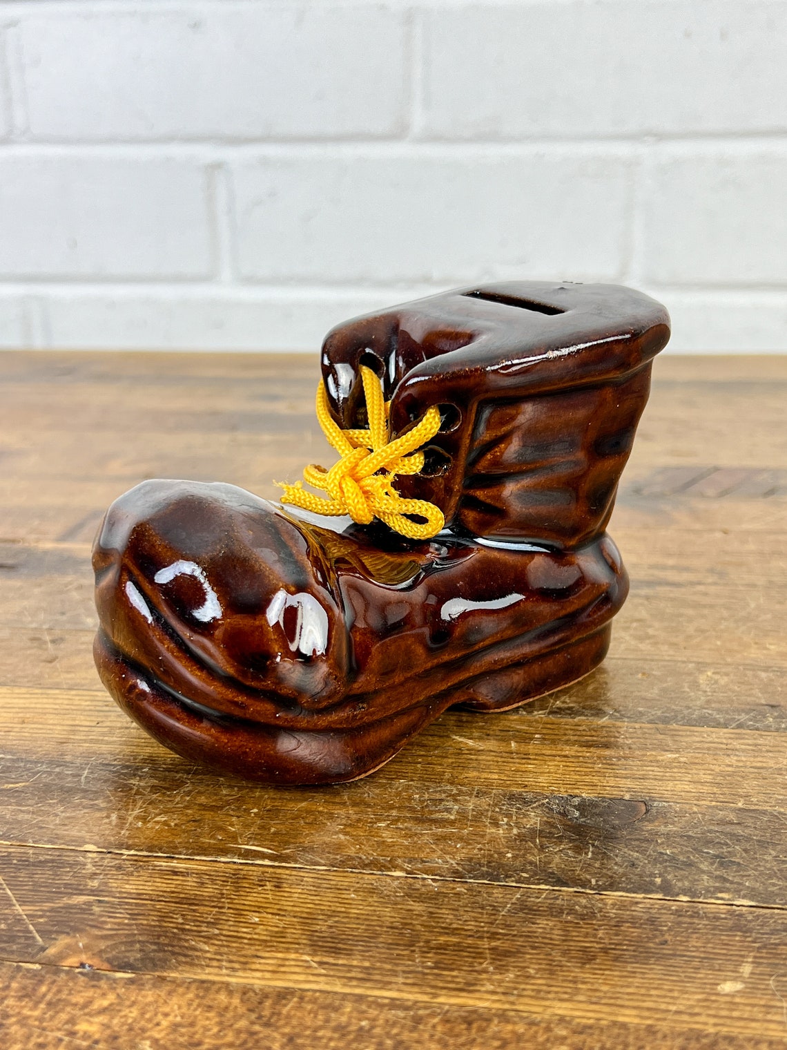 Vintage Terracotta Brown Shoe Piggy Bank Little Hiking Boot - Etsy