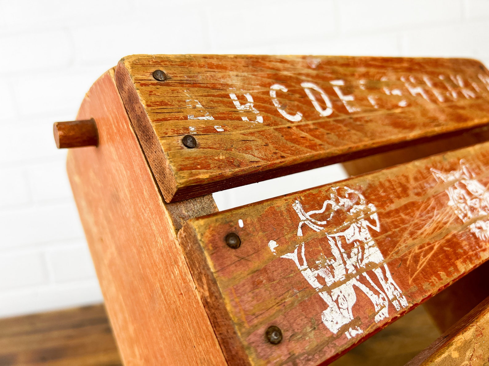 Vintage Old Red Wood Stool With Abcs and Animals Distressed - Etsy
