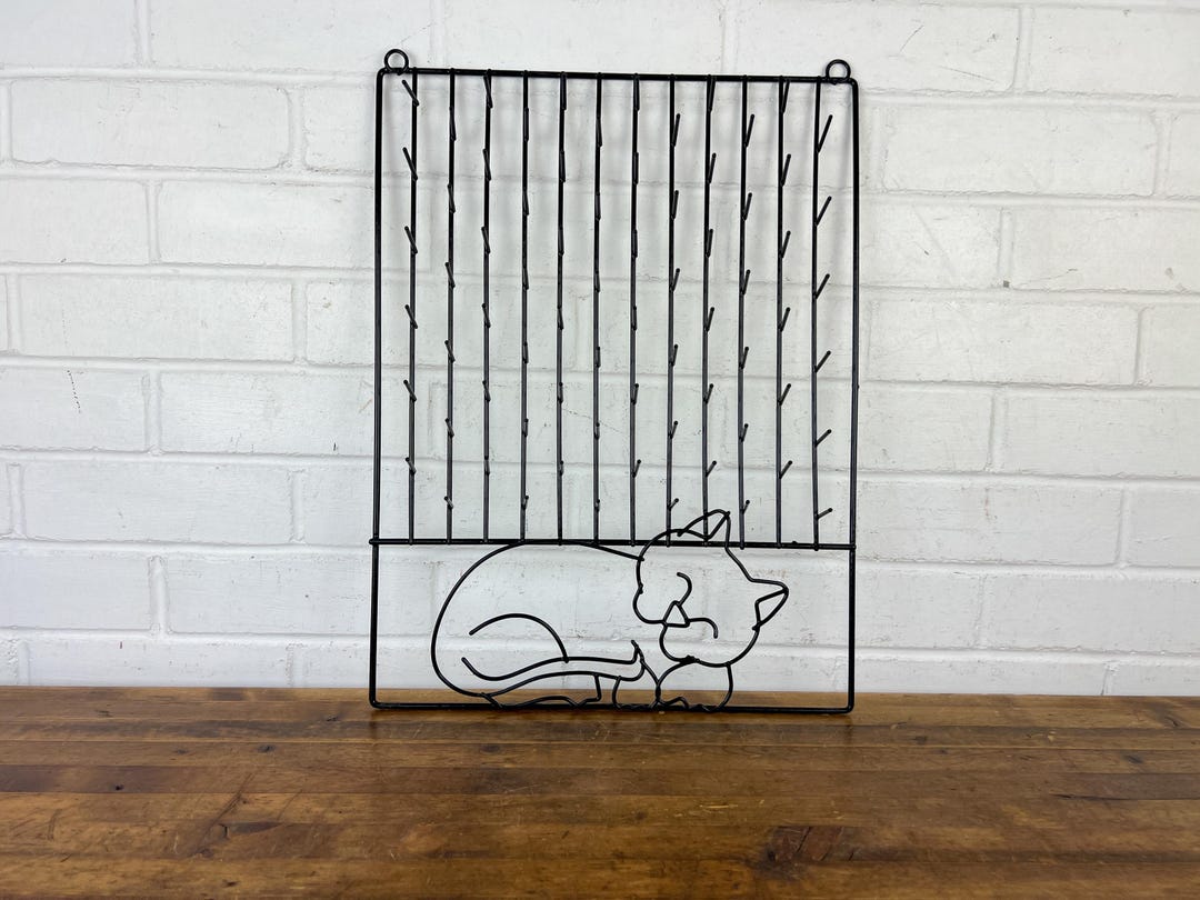 Vintage Black Metal Thread Spool Storage for Wall With Sleeping Cat ...
