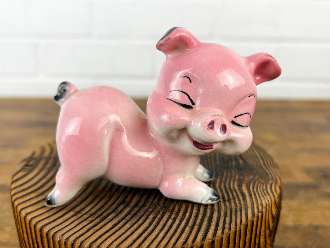 Vintage Happy Pink Pig Figurine Ceramic Pig Figure Retro Pig - Etsy