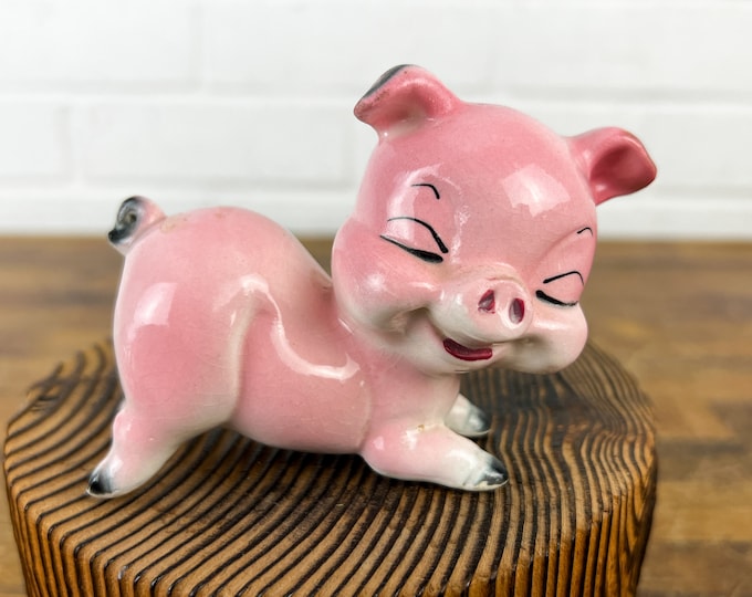 Vintage Happy Pink Pig Figurine Ceramic Pig Figure Retro Pig Decor Pig ...