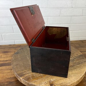 12x6" Vintage Black Metal Box With Red Interior Old Lock Box to Display ...