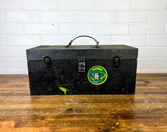 Distressed Vintage Red Metal Tool Box Chest Industrial Decor & Storage ...