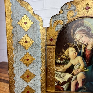 15 Large Vintage Triptych Gesso Gilt Wood Madonna of the Book by ...