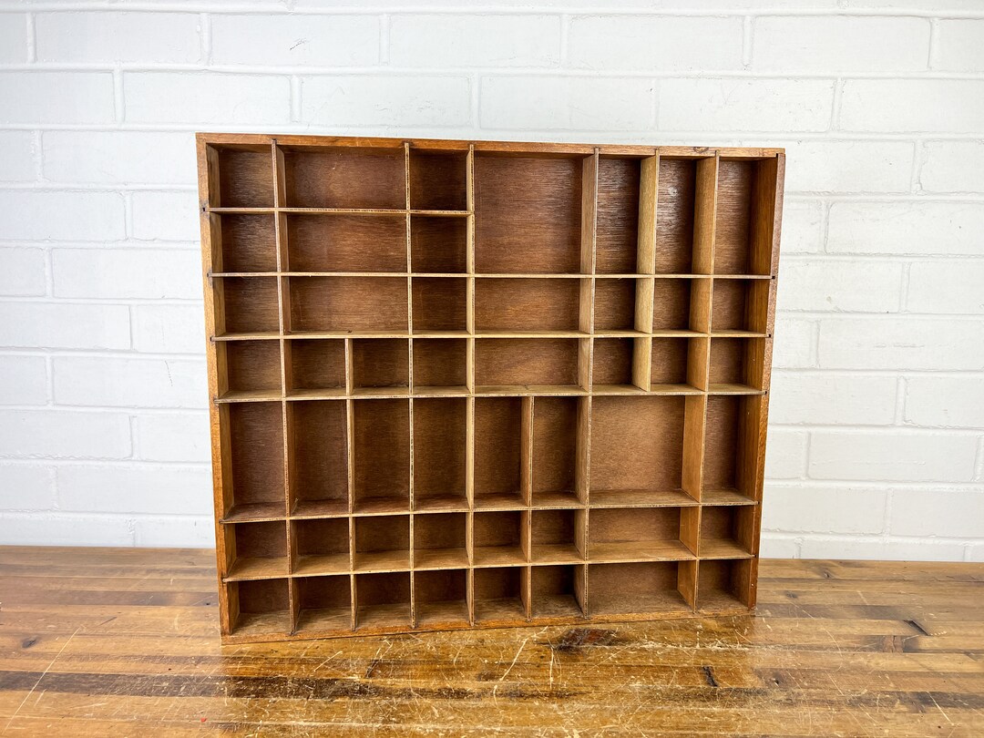 20x18" Vintage Dark Brown Wood Curio Cubby Cabinet in Printers Tray ...