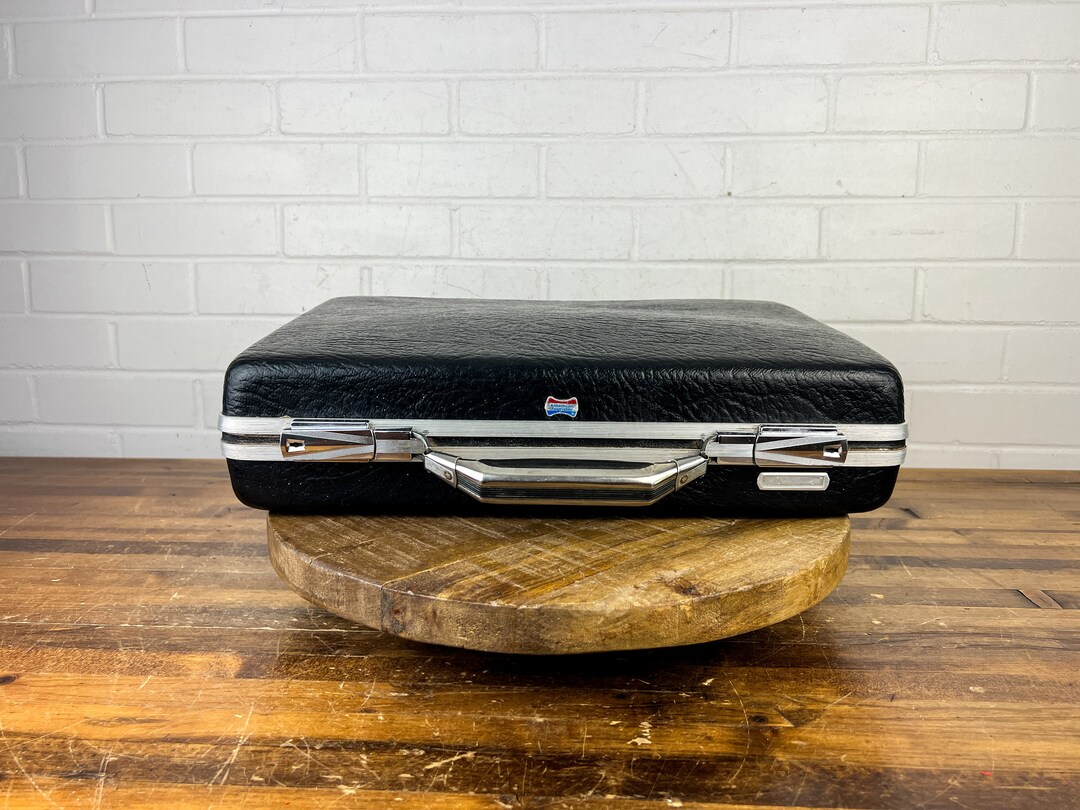 Vintage Hard Plastic Black Briefcase With Silver Accents American ...