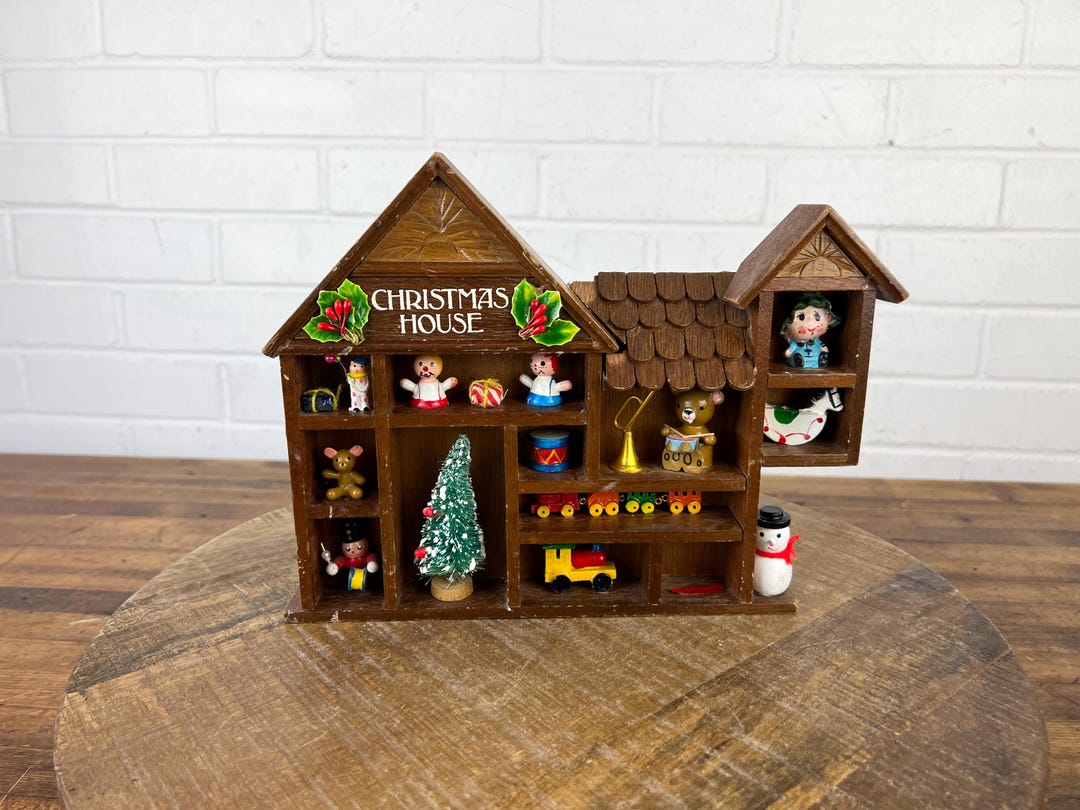 1970s Vintage Enesco Christmas House Shadow Box With Wooden Miniature ...