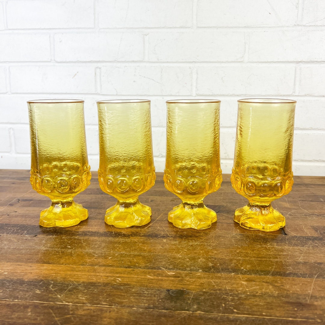 4 Vintage Heavy Yellow Drinking Glasses Tiffin Franciscan Madeira ...