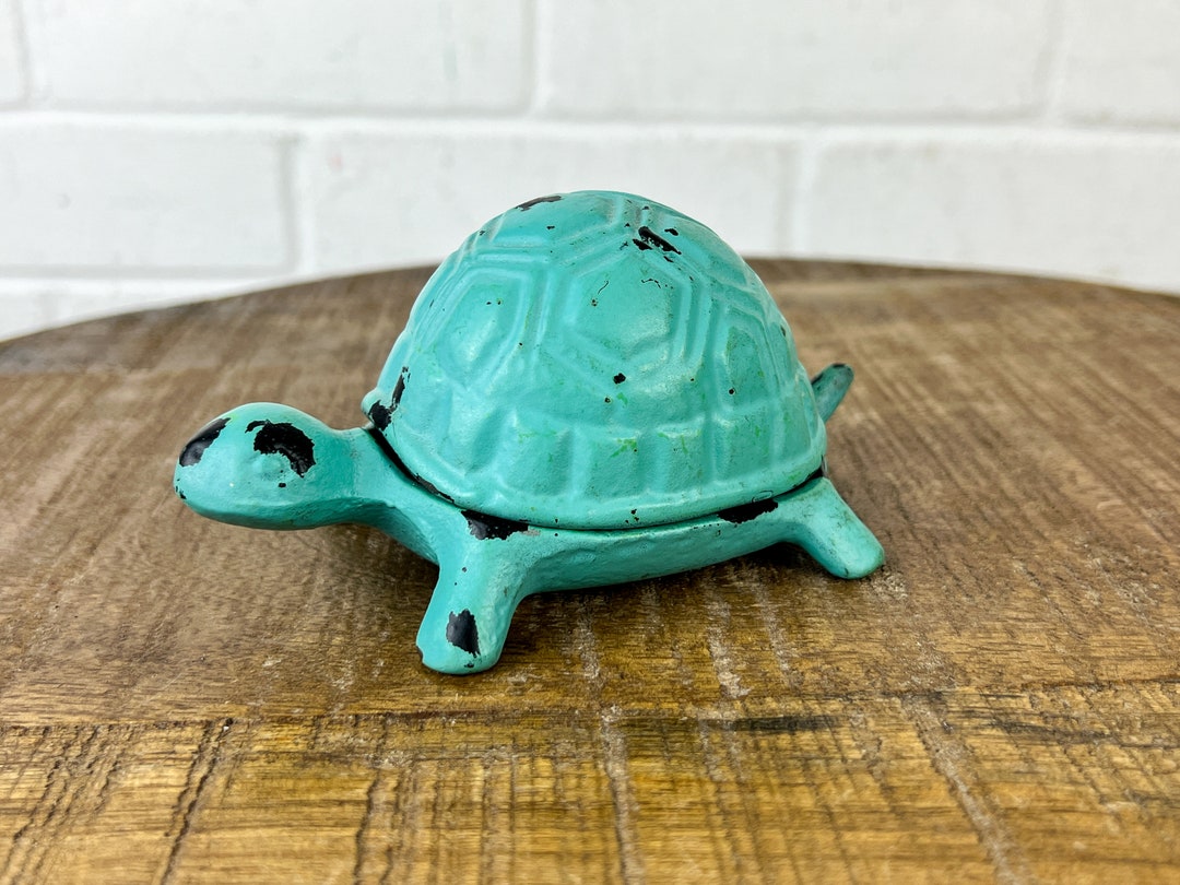 Vintage Blue Metal Turtle Trinket Box With Lid Small Cast Iron Turtle ...