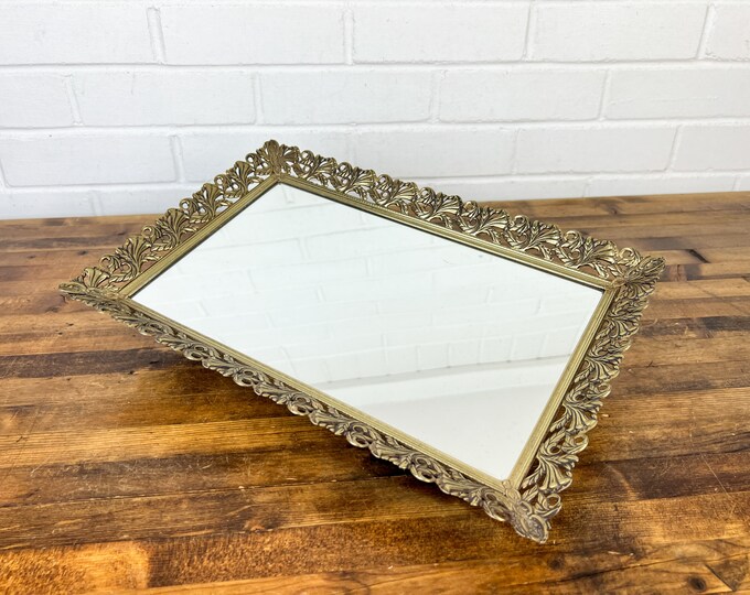 Vintage Mirrored Rectangle Vanity Tray With Ornate Metal - Etsy