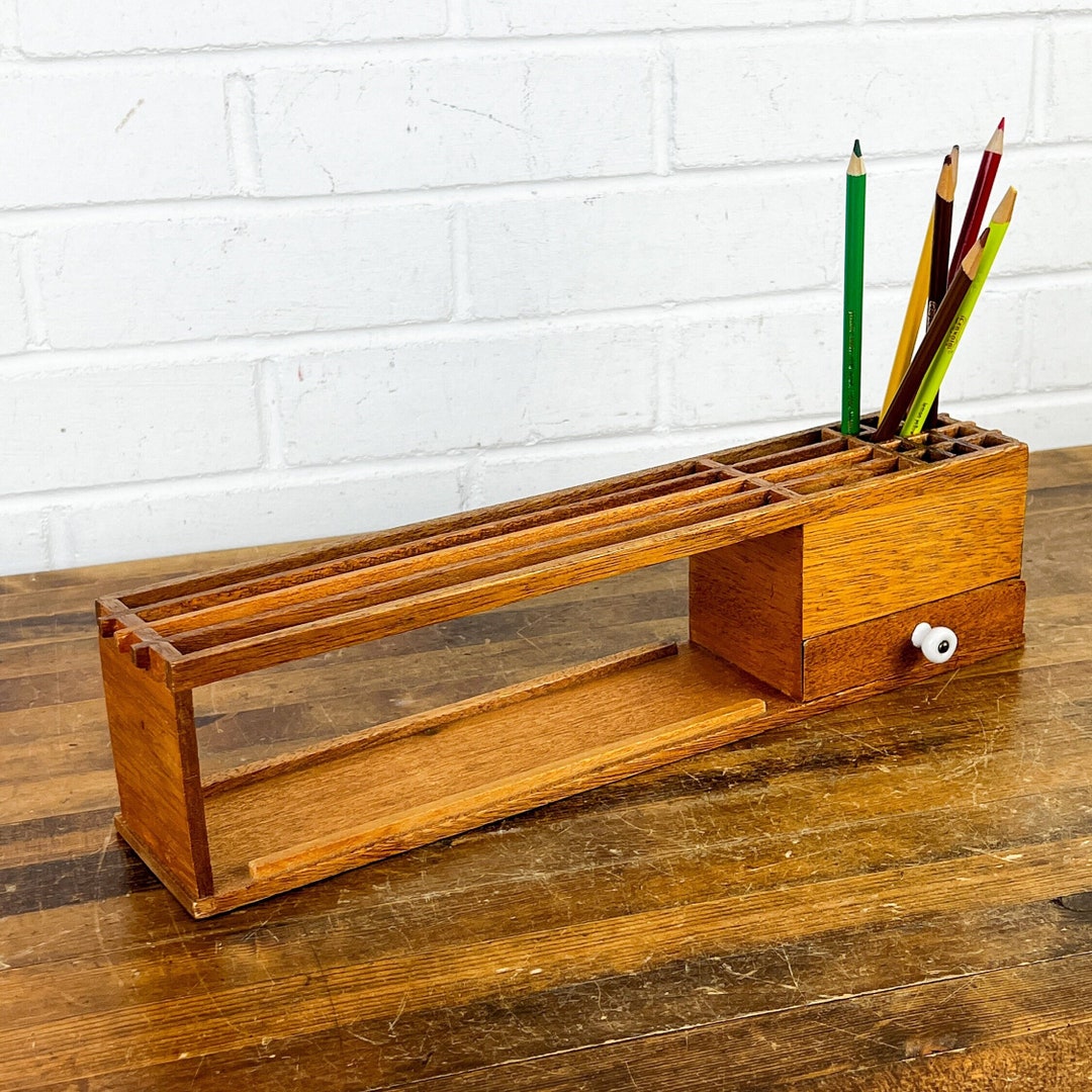 Vintage Wood Pencil Holder Note Holder Paper Holder Made Taiwan Manly ...