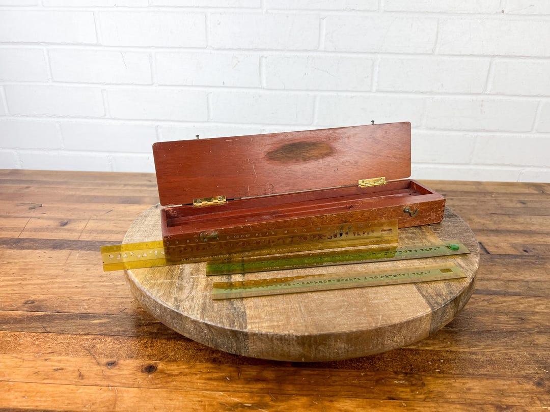 Vintage Wrico Drafting Lettering Guide Templates in Original Wood Box ...