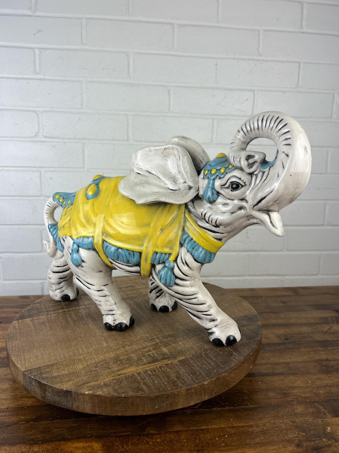 Vintage Elephant Statue Large Ceramic Elephant Handmade Gray Blue ...