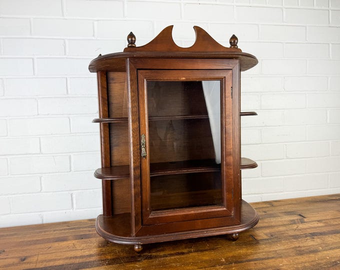 XL Vintage Wood Display Curio Cabinet With Glass Door for Wall or ...