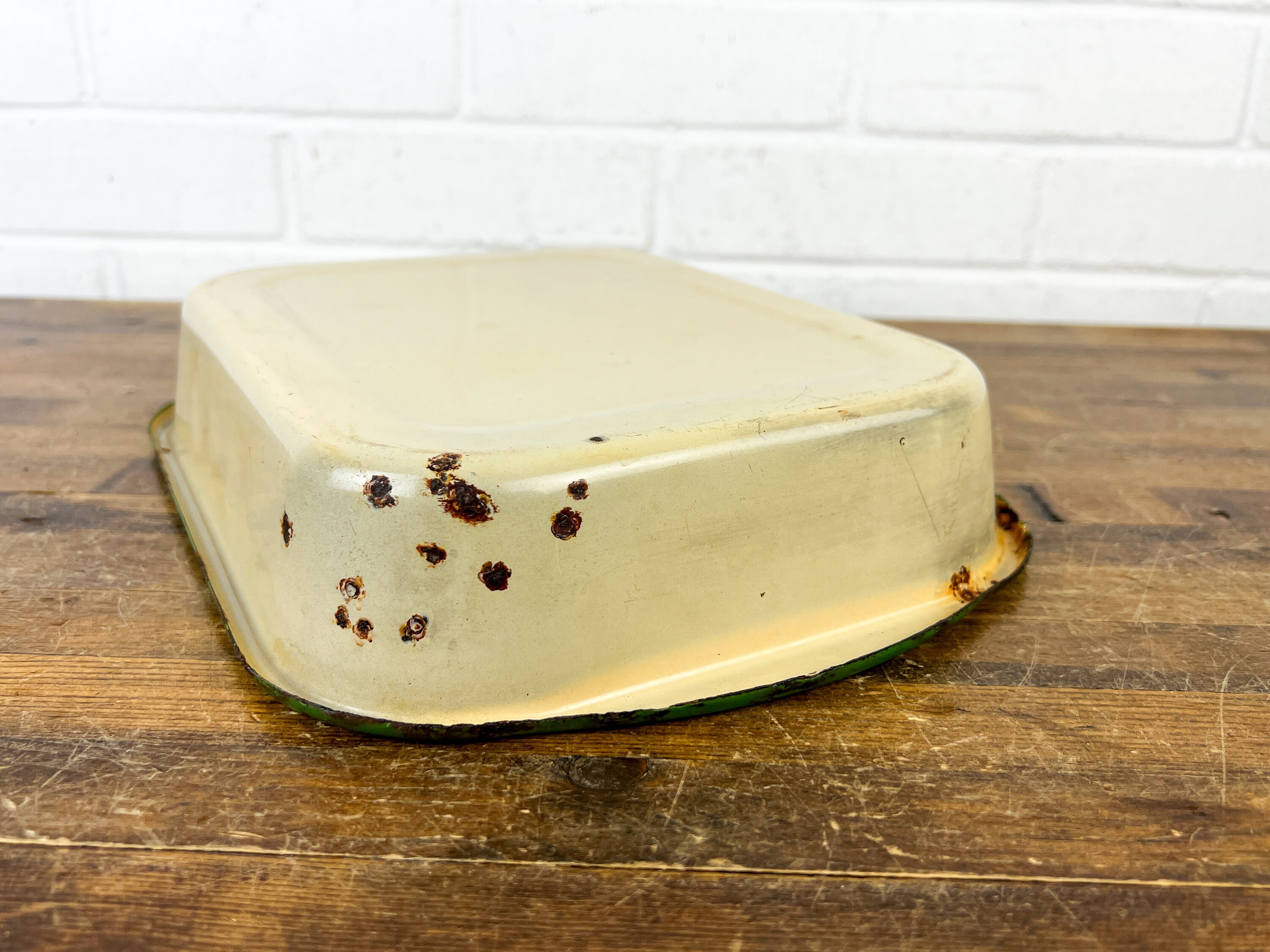 12x9" Vintage Rectangle Enamel Pan Authentic Chipped Enamelware Kitchen ...