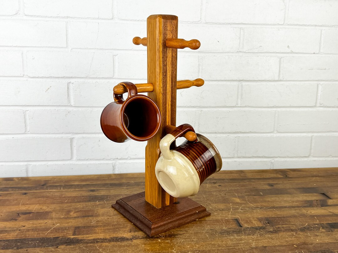 Wood Mug Tree Stand for 6 Coffee Cups Vintage Brown Wooden - Etsy