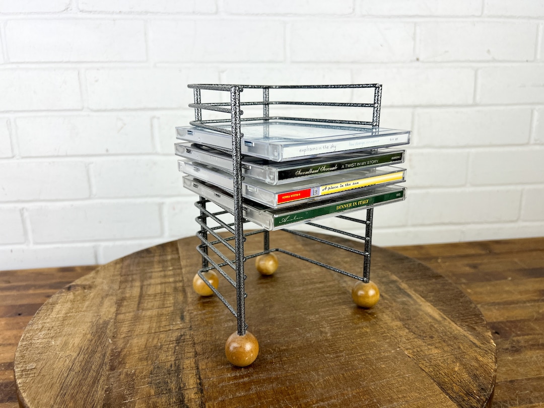 Vintage Compact Disc Holder Made of Wood and Metal Holds 12 Cds Storage ...