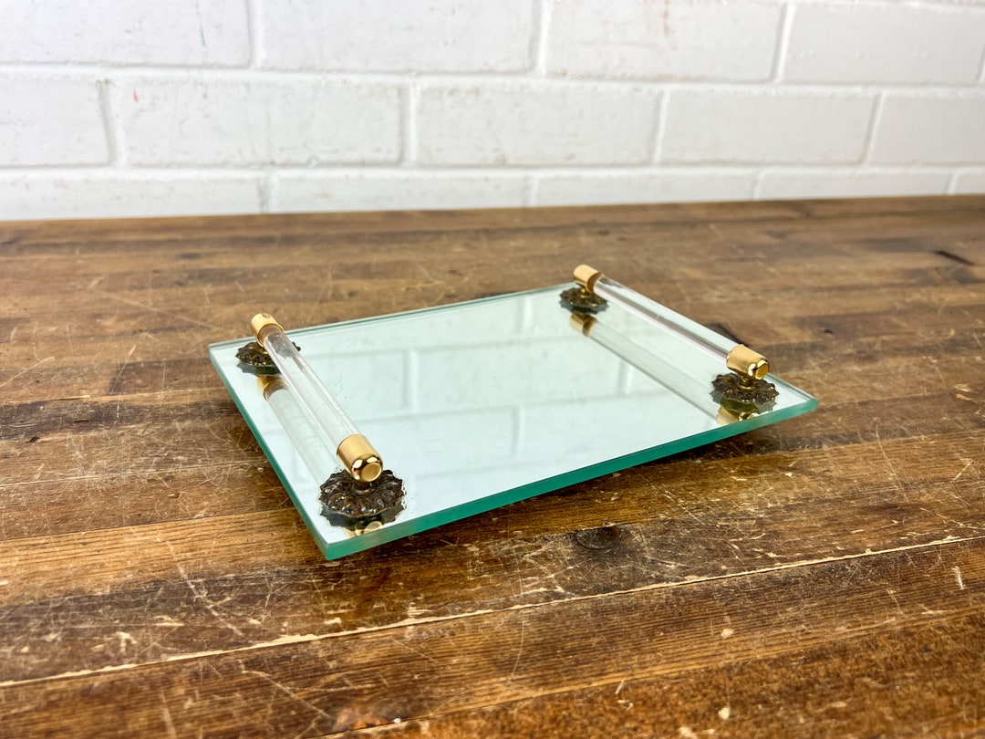 8x6 Small Vintage Mirrored Rectangle Vanity Tray With Lucite Rod ...
