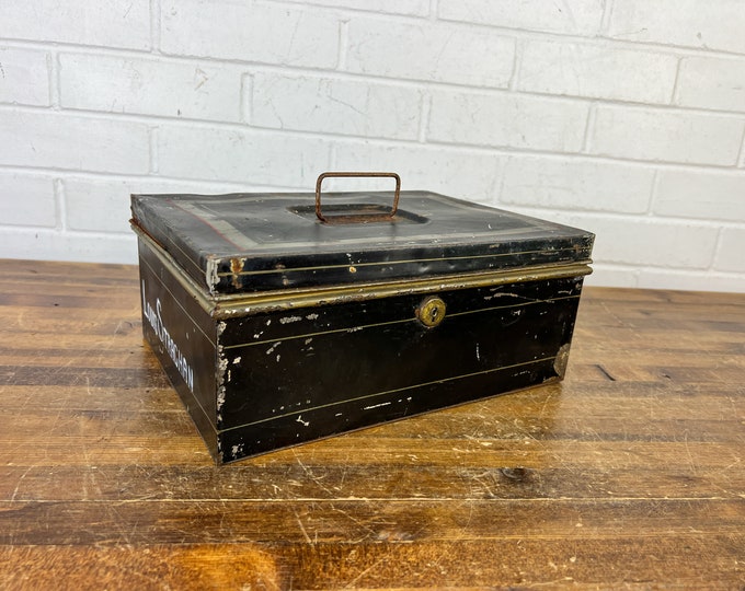 11x8" Vintage Black Metal Box With Gold Accents Old Bankers Box to ...