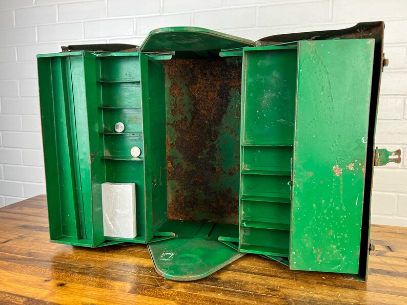 Large Vintage Green Metal Tool Box With 2 Trays XL Distressed - Etsy