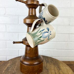 Vintage Wood Mug Tree Stand for 6 Coffee Cups Unique Brown Wooden ...