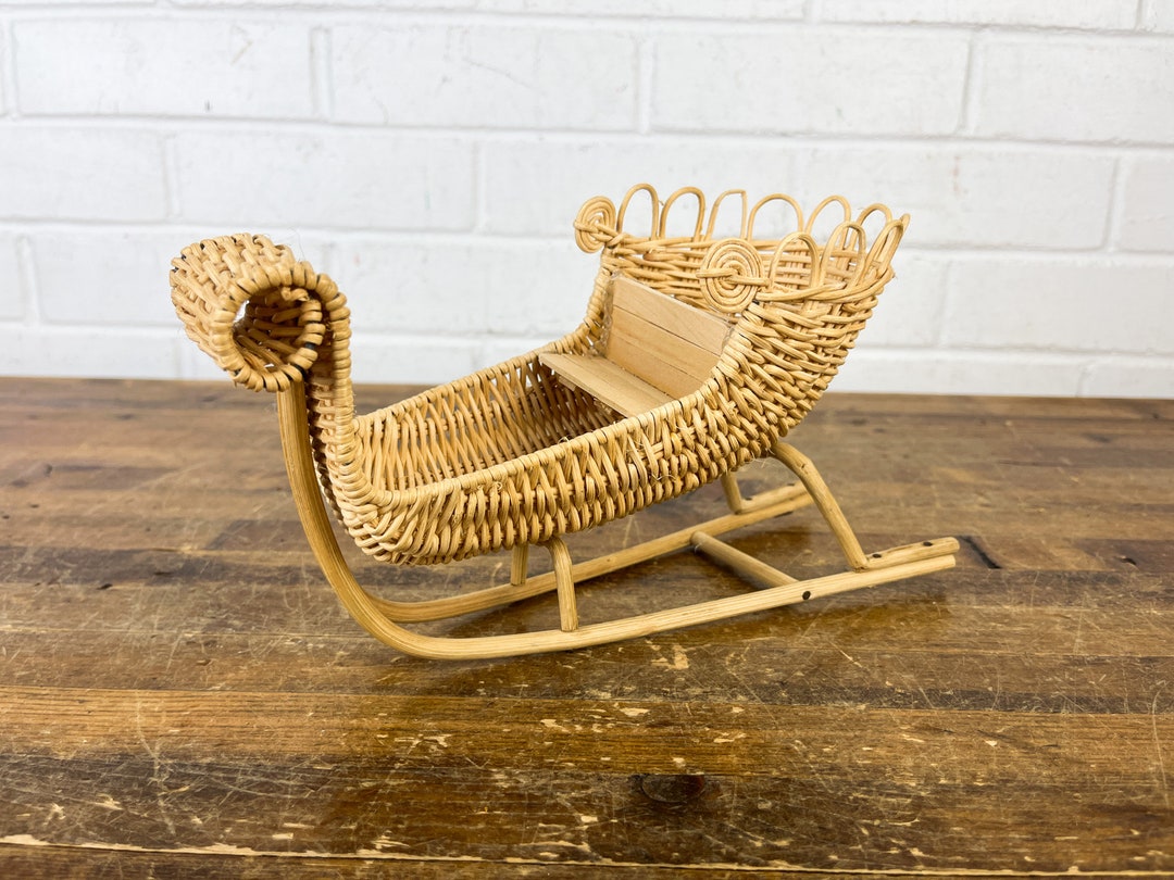 9 Vintage Wicker Sleigh Small Light Brown Wood Santa Sleigh for Display ...