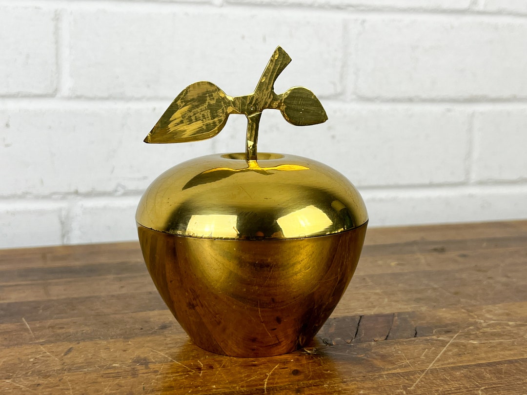 5" Vintage Brass Apple Container Golden Apple to Display Hollow Brass ...