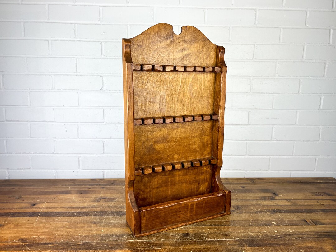 Vintage Wood Souvenir Spoon Rack for Collectible Spoons Holds 24 Small ...