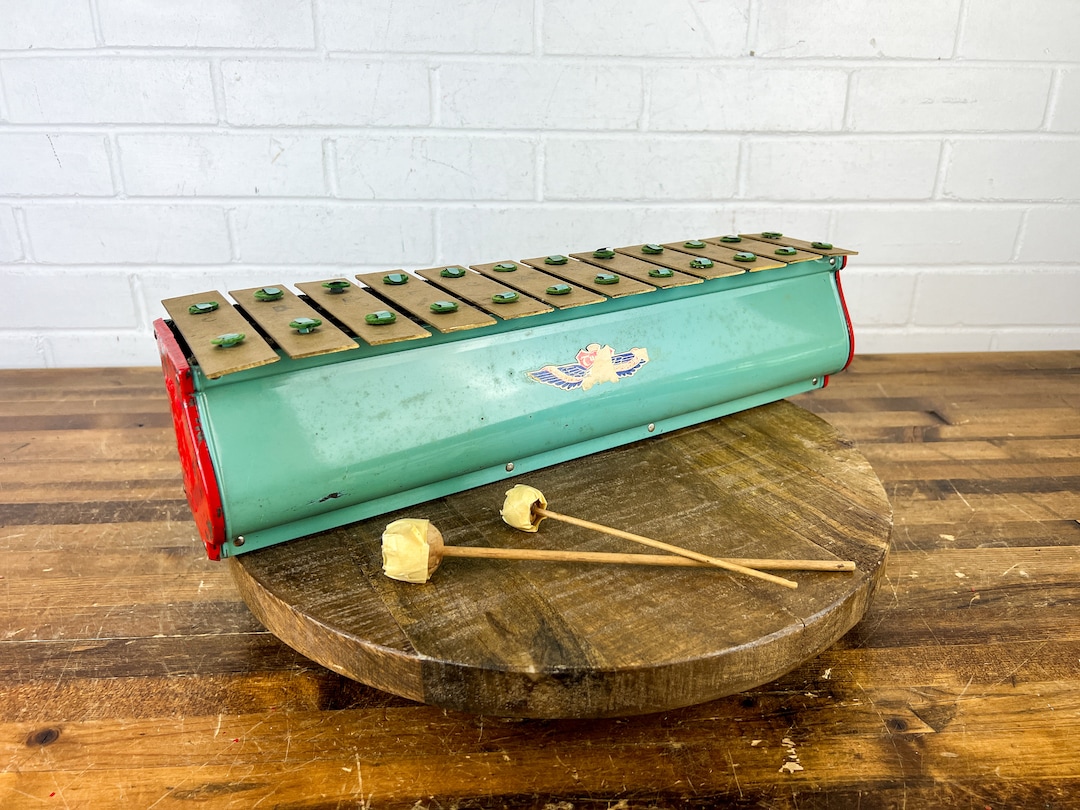 1950s Vintage Tudor Blue Metal Xylophone With Mallets 12 Bar Keys ...