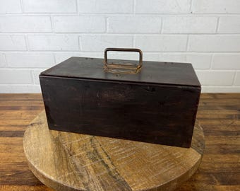 11x8" Vintage Black Metal Box With Gold Accents Old Bankers Box to ...