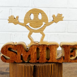 The Word Smile Wooden Cutout Wood Cutout With Happy Face Person Smile ...