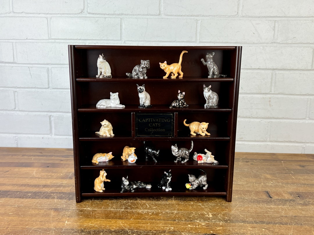 19 Vintage Miniature Cat Figurine With Display Shelf Captivating Cats ...