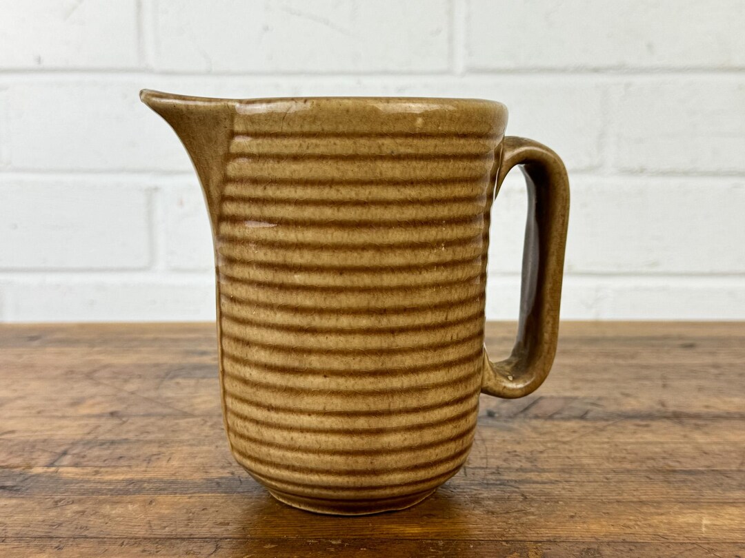 Small Pottery Pitcher With Ribbed Edges Vintage Vase Earth Tones - Etsy