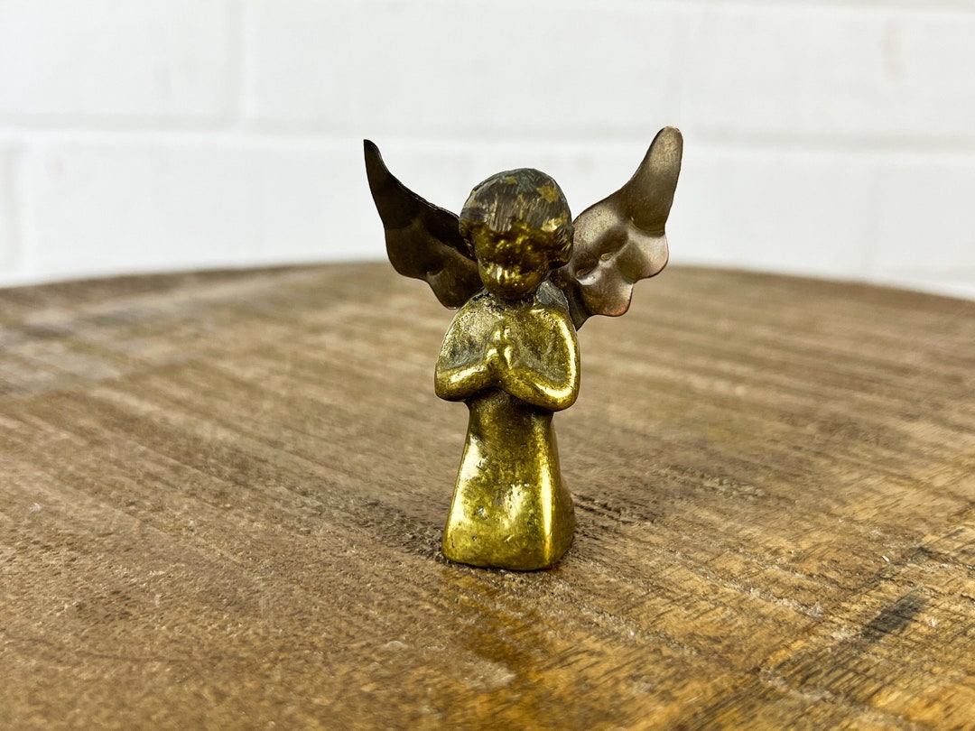 Miniature Vintage Brass Praying Angel Figurine With Copper Wings Gold ...