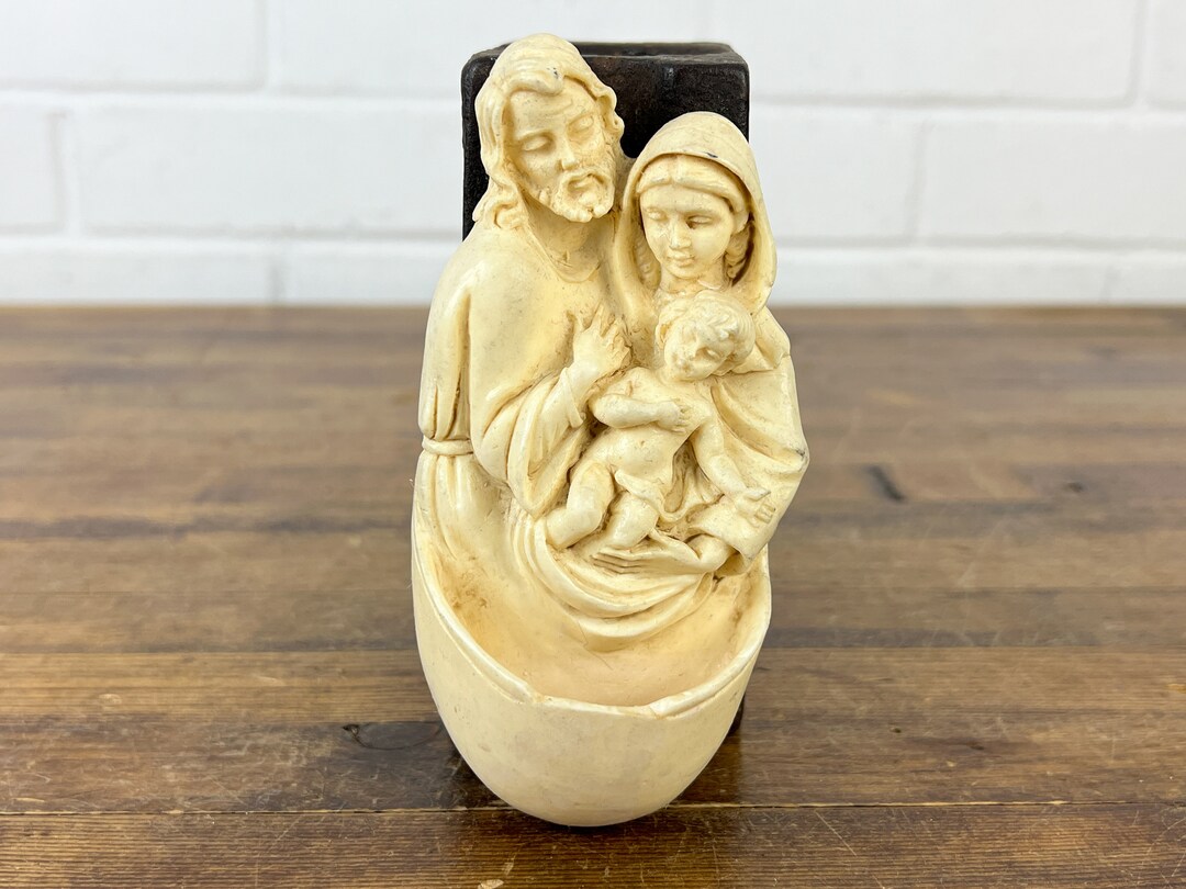 Distressed Vintage Holy Family Holy Water Font Made in Italy Cream ...