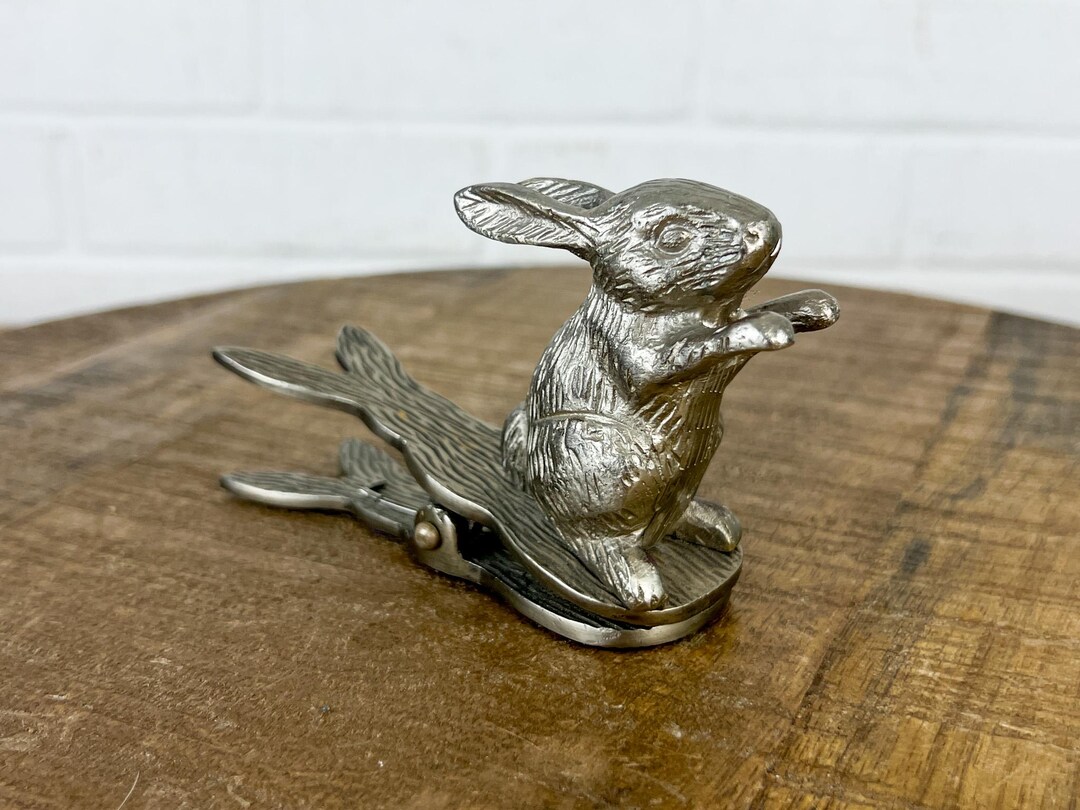 Vintage Silver Metal Rabbit Desk Clip – Textured Fur Pattern ...
