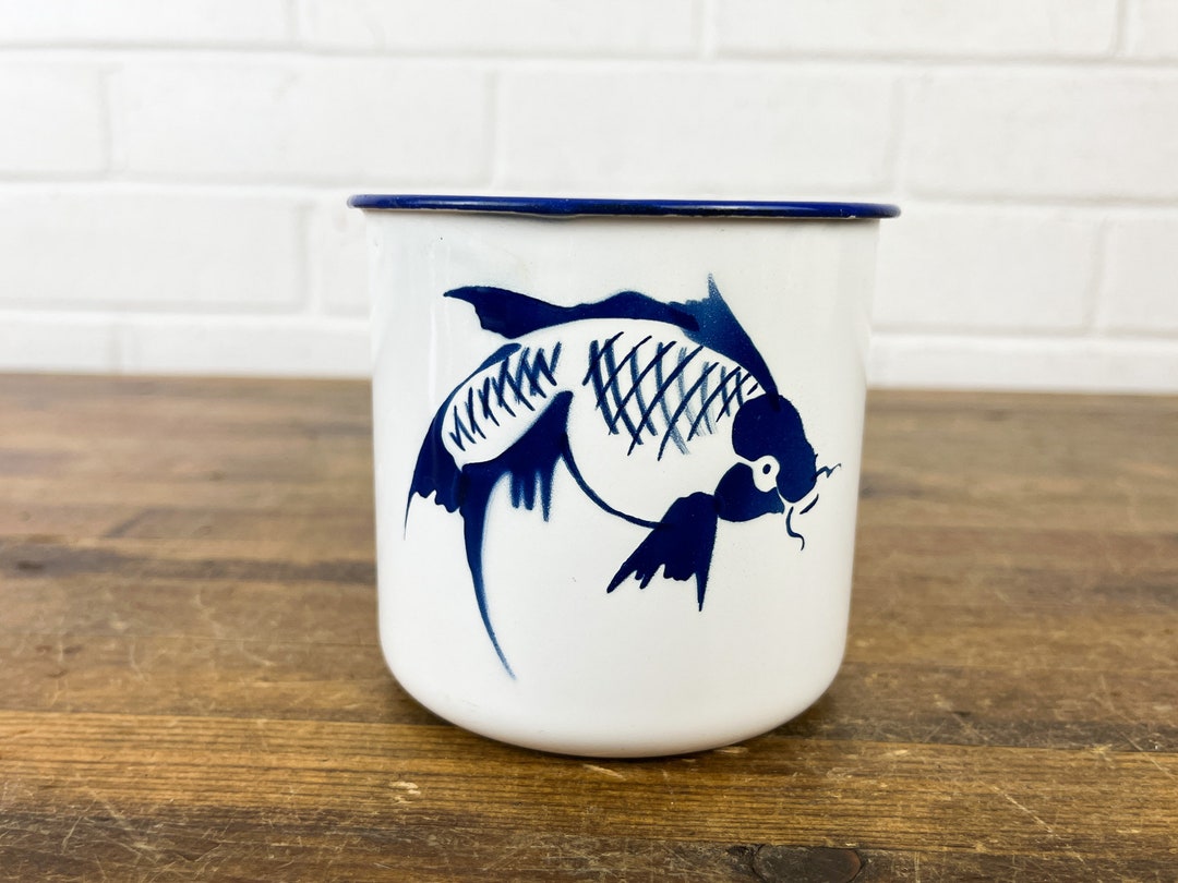Vintage Blue and White Koi Fish Mug Butterfly Brand Metal - Etsy