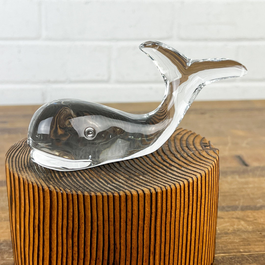 Vintage Clear Glass Whale Figurine Small Decorative Whale Shelf Decor ...