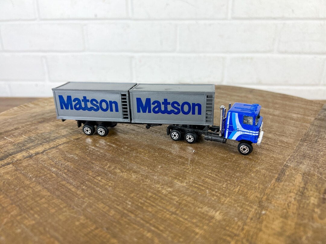 Vintage Blue Semi Truck With Trailer Matson Old Mack Truck Diecast ...
