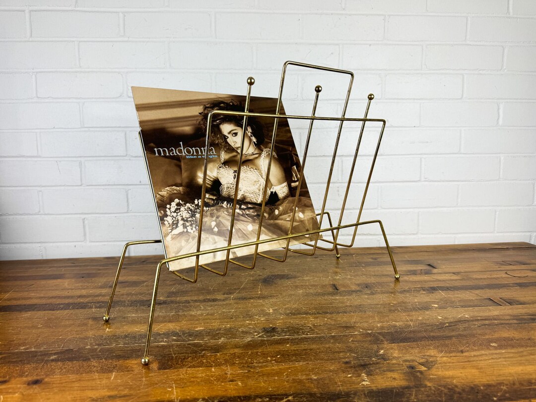 Vintage Distressed Gold Metal Magazine Rack or Record Holder LP Display ...