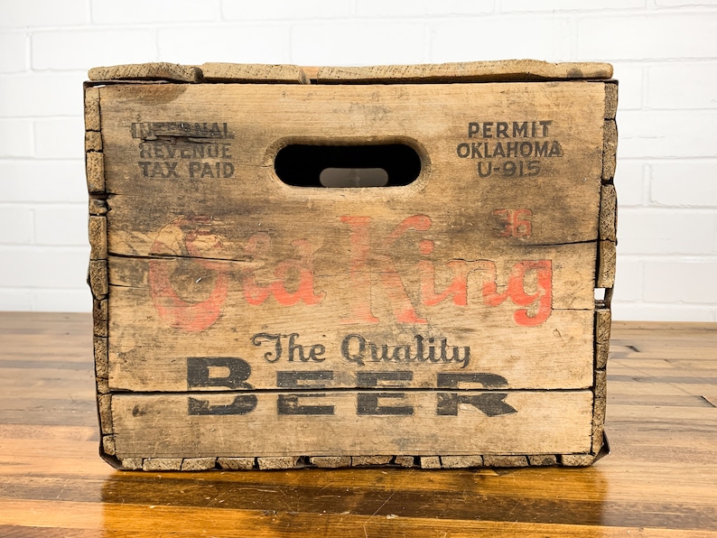 Antique Wood Old King Beer Crate Box With Hinged Lid Authentic Vintage ...