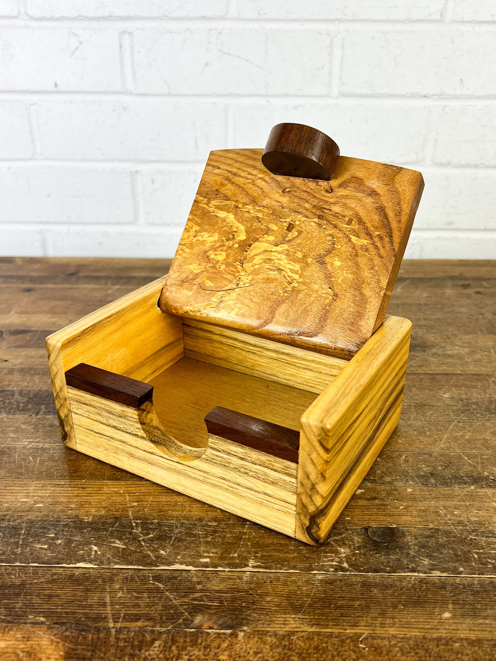 Vintage Handmade Wood Box With Lid Small Brown Wooden Rectangle Box ...