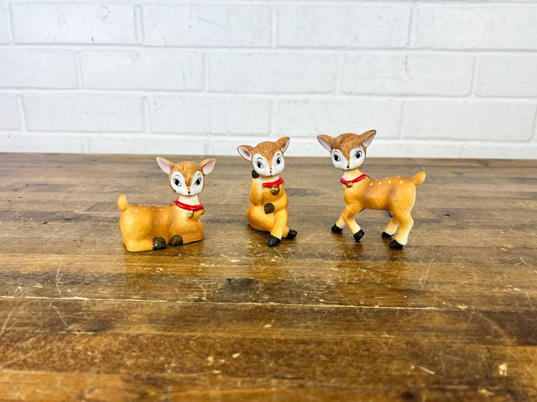 Set of 3 Vintage Ceramic Deer Figurines Brown Deer Family Set Homco ...